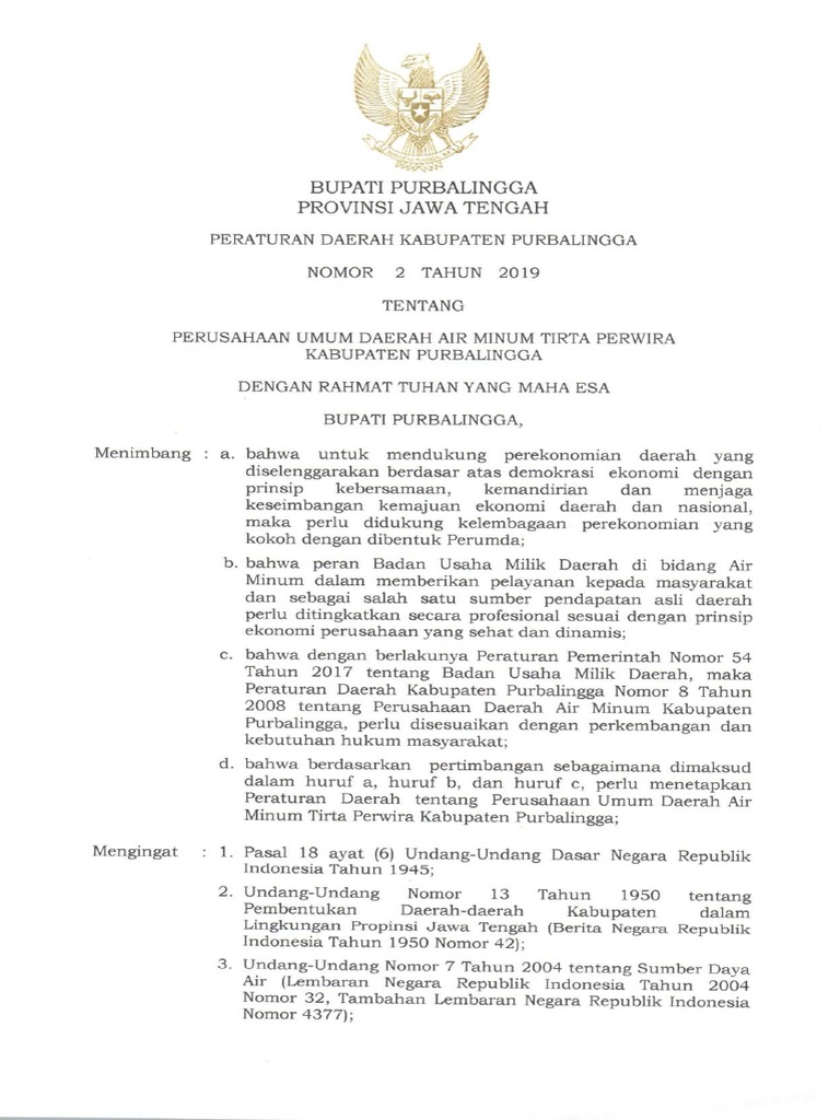 NO - 2 - TAHUN - 20191 PERDA TTG PDAM PBG | PDF