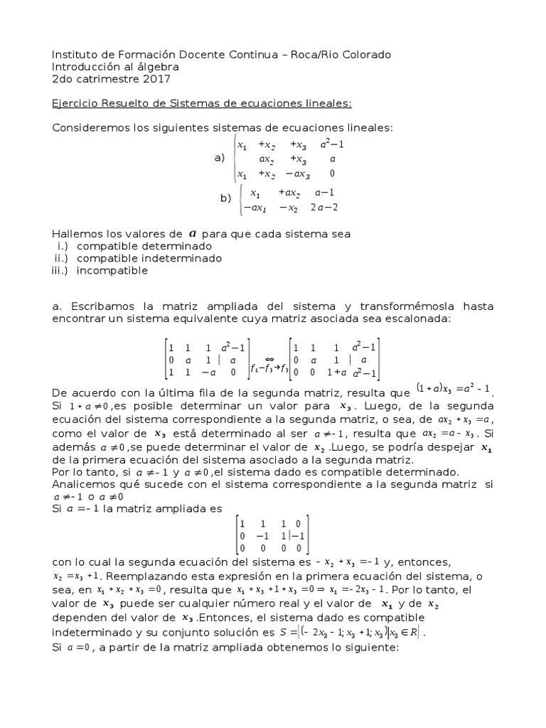 Ejercicio Resuelto Sistemas Parametricos | PDF | Matriz (Matemáticas) | Ecuaciones