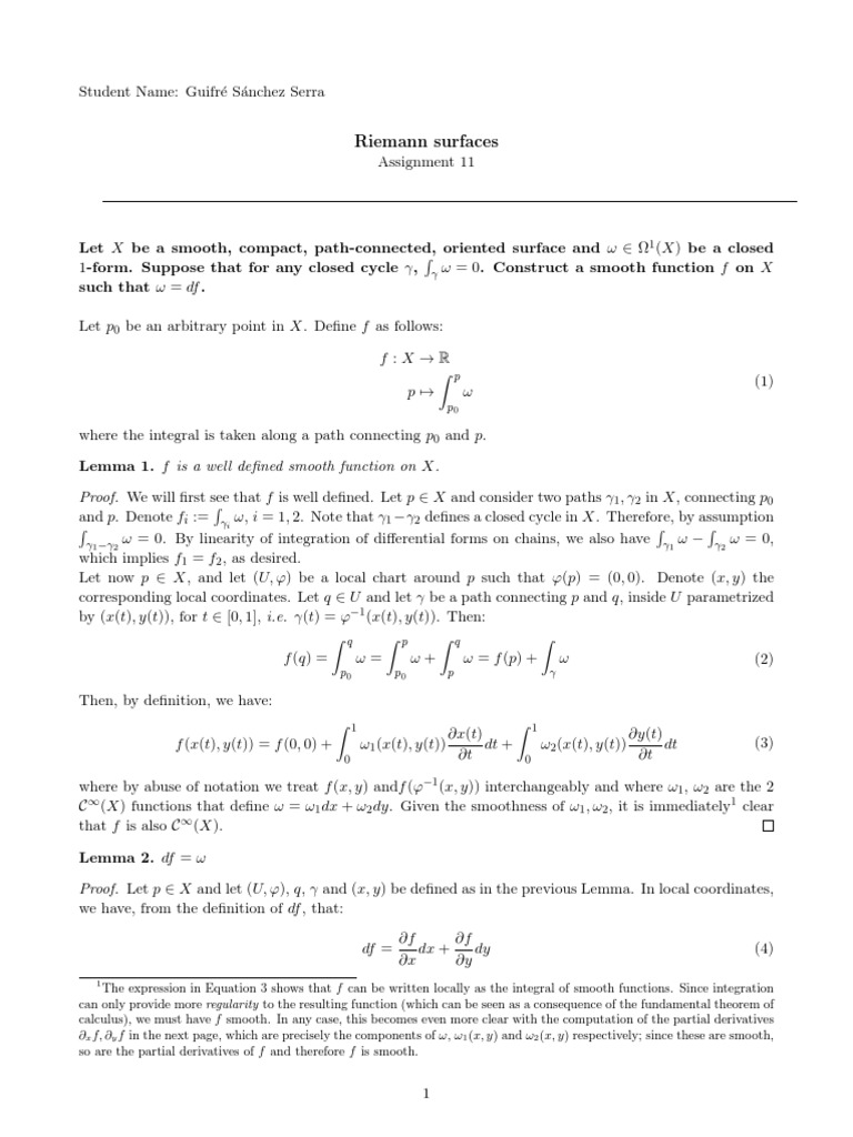 Riemann Surfaces HW 11 Def | PDF | Differential Form | Functions And Mappings