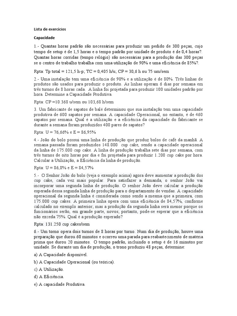 Lista de Exercícios - PCP | PDF | Demanda