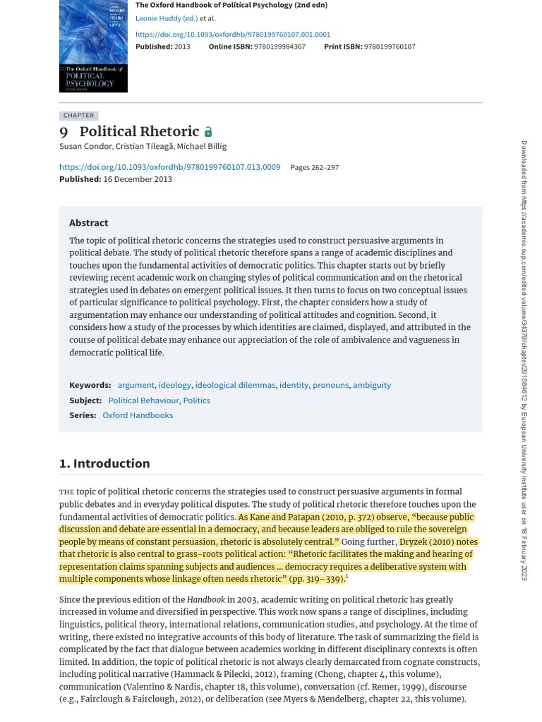 9 Political Rhetoric: Susan Condor Cristian Tileagă Michael Billig ...