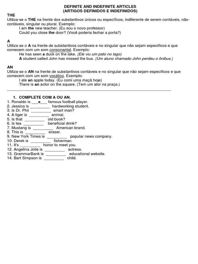 Definite and Indefinite Articles | PDF