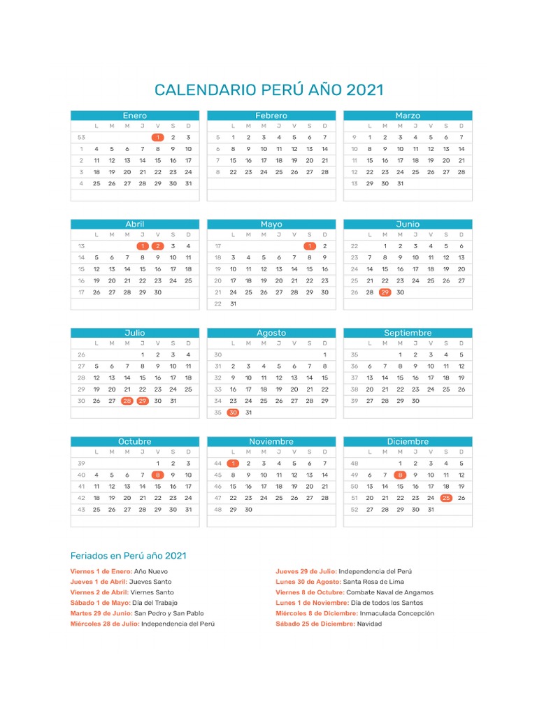 Calendario Peru 2021 | PDF