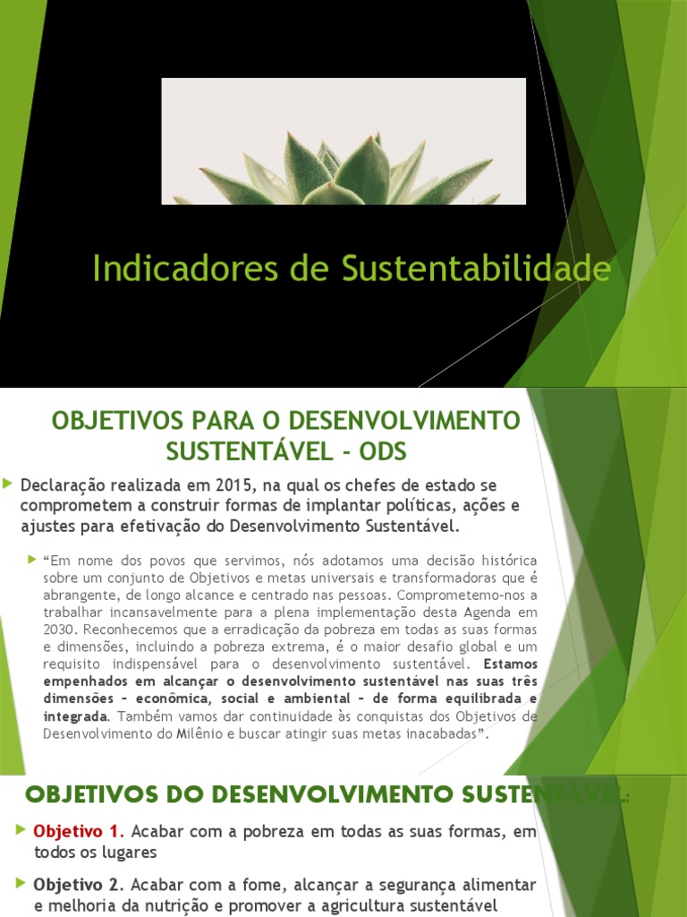 Indicadores dos ODS e Sustentabilidade | PDF | Sustentabilidade ...