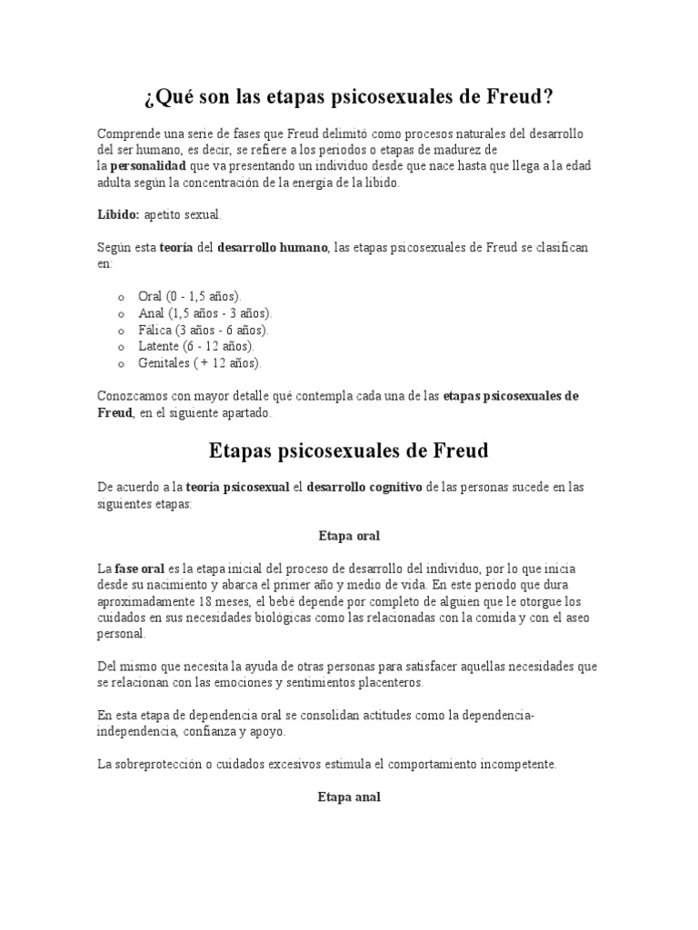 Qué Son Las Etapas Psicosexuales de Freud | PDF | Ciencia cognitiva ...