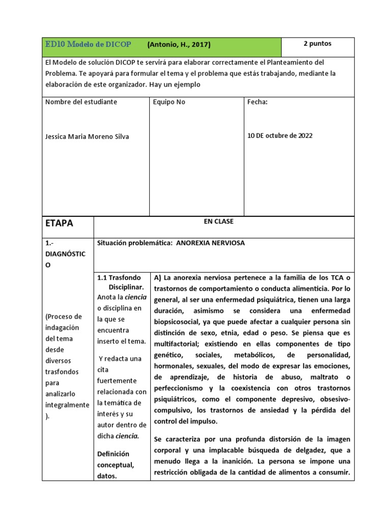 ED10 Formato para DICOP | PDF | Desorden alimenticio | Anorexia nerviosa