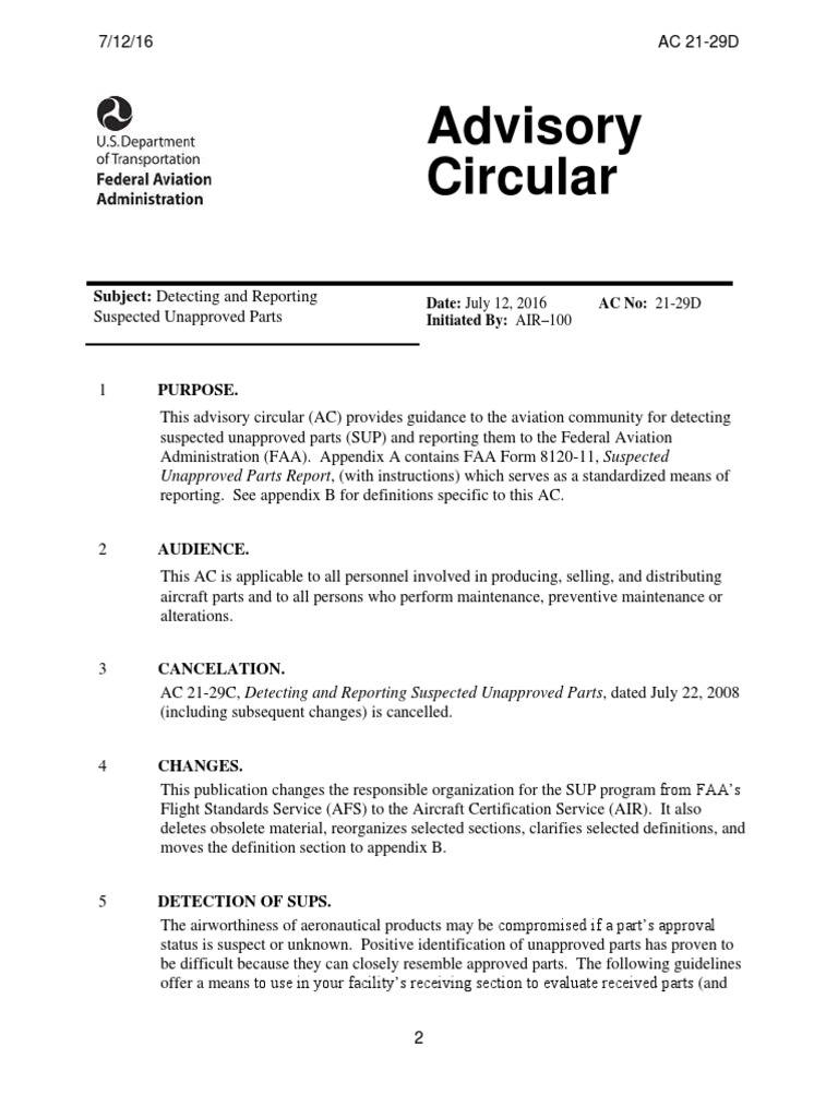 Advisory Circular: Subject: Detecting and Reporting | PDF | Federal Aviation Administration ...