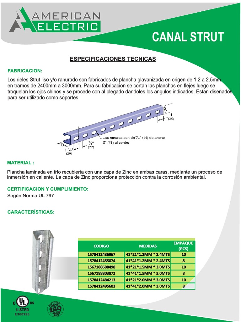 11 - Ficha Tecnica CANAL STRUT | PDF