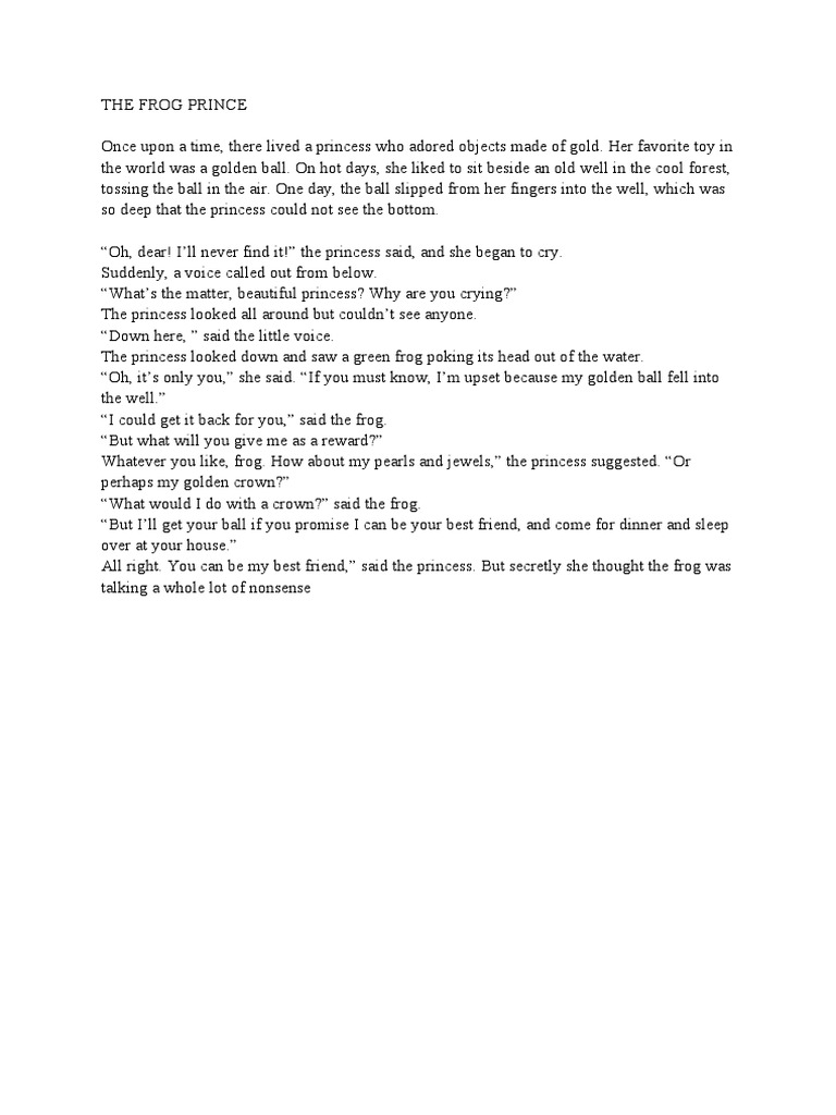 The Frog Prince: A Fairy Tale Summary | PDF