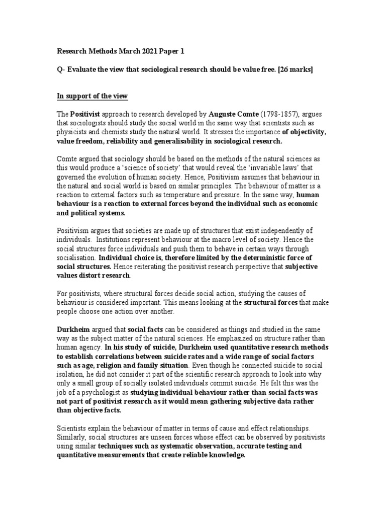 Exam Style Question - Research Methods | PDF | Positivism | Falsifiability