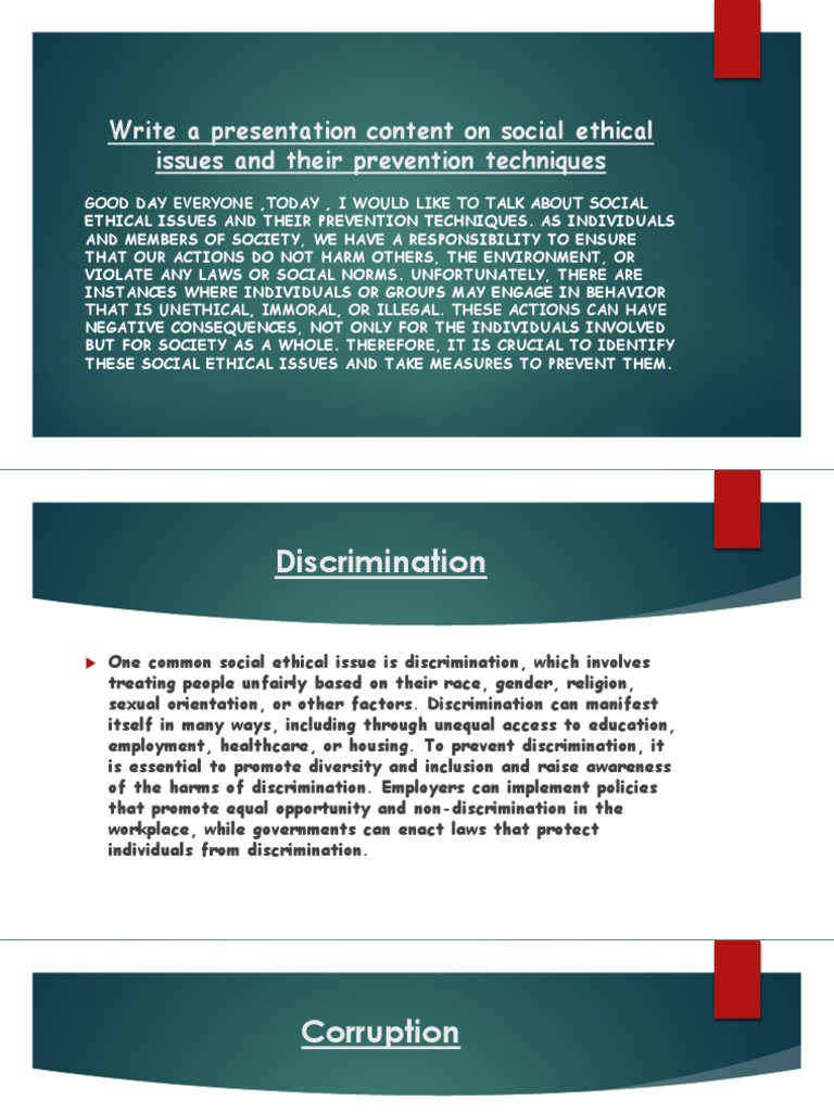 Write A Presentation Content On Social Ethical Issues | PDF ...