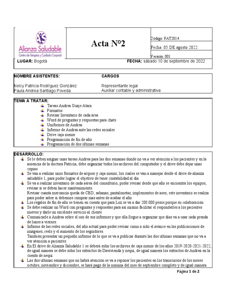 Acta N°2 | PDF | Informática