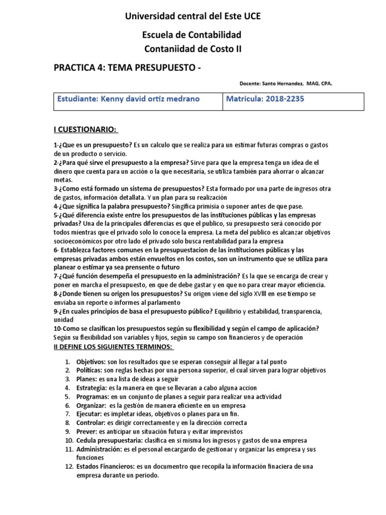 Practica Numero 4 | PDF | Presupuesto | Business Practica Numero 4 | PDF | Presupuesto | Business
