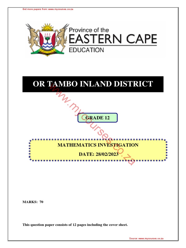 WWW - Mycourses.co - Za: or Tambo Inland District | PDF | Mathematics ...