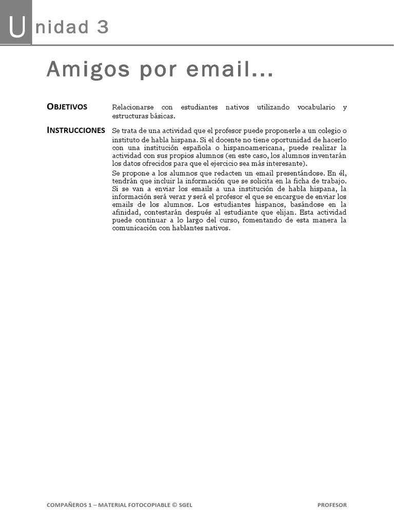 Compañeros 1 Unidad 3 | PDF