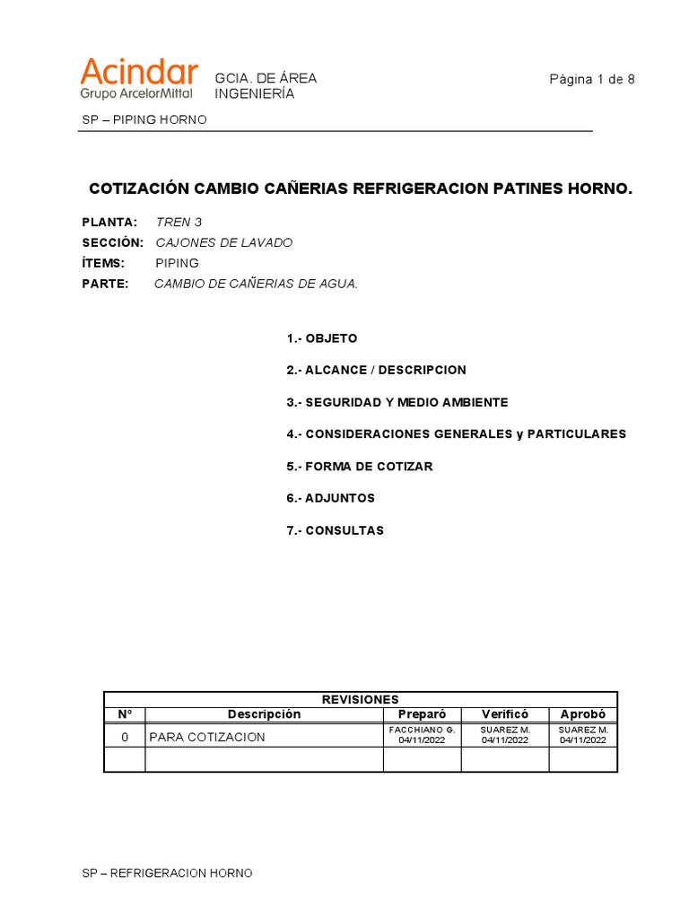 SP - Cambio Cañerias Refrigeracion Patines Horno | PDF