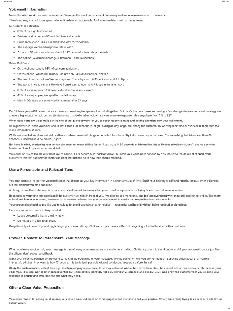Voicemails | Download Free PDF | Voicemail | Sales