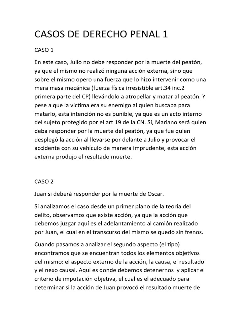 Casos de Derecho Penal 1 | PDF | Intención (Derecho Penal) | Justicia