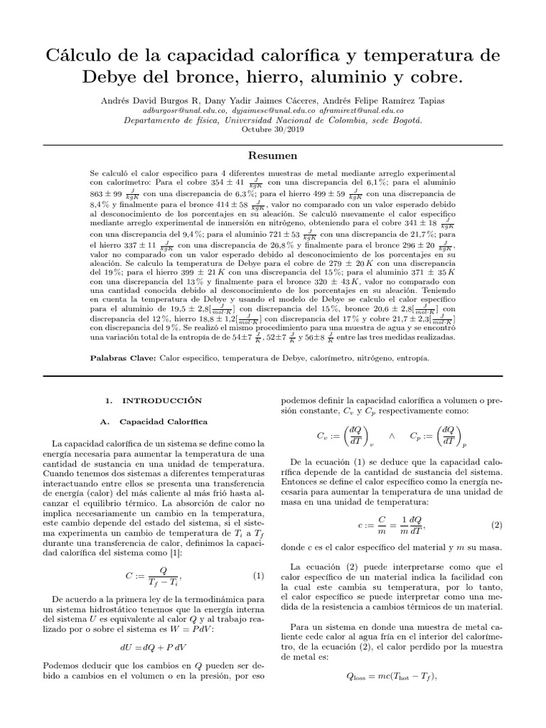 Capacidad Calorífica | PDF