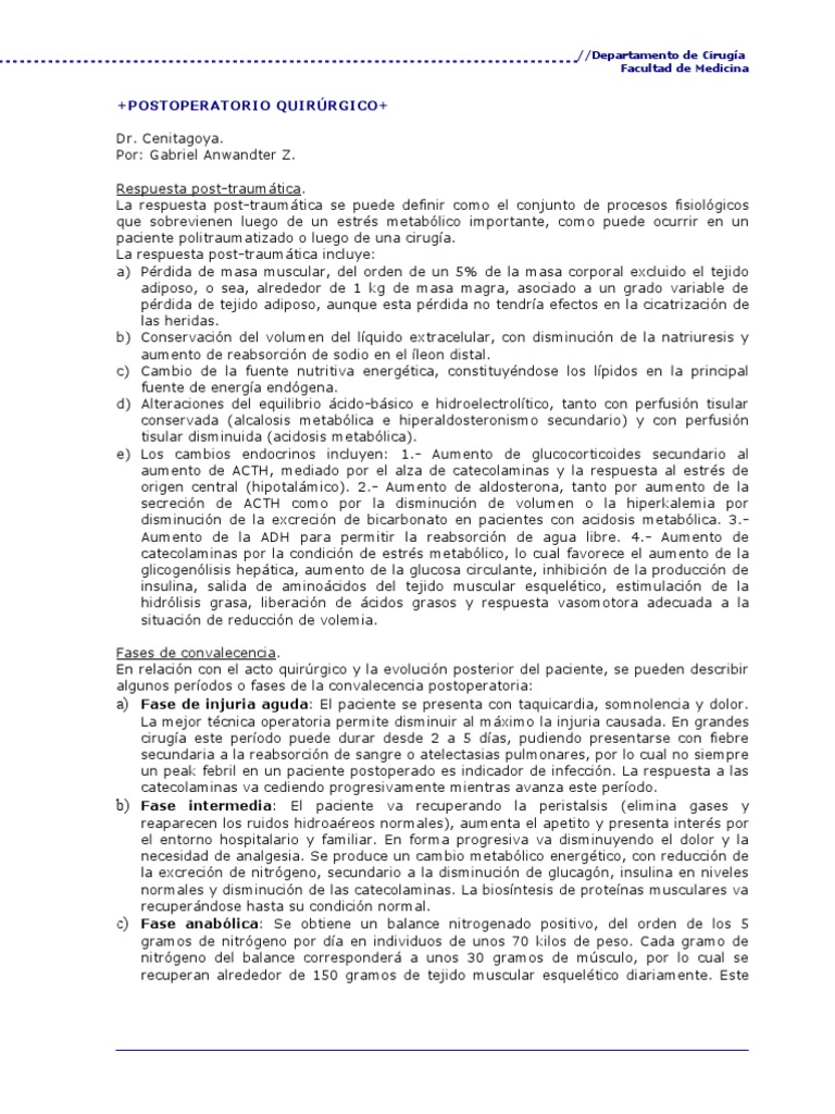 Postoperatorio Quirrgico | PDF | Tejido adiposo | Insuficiencia cardíaca