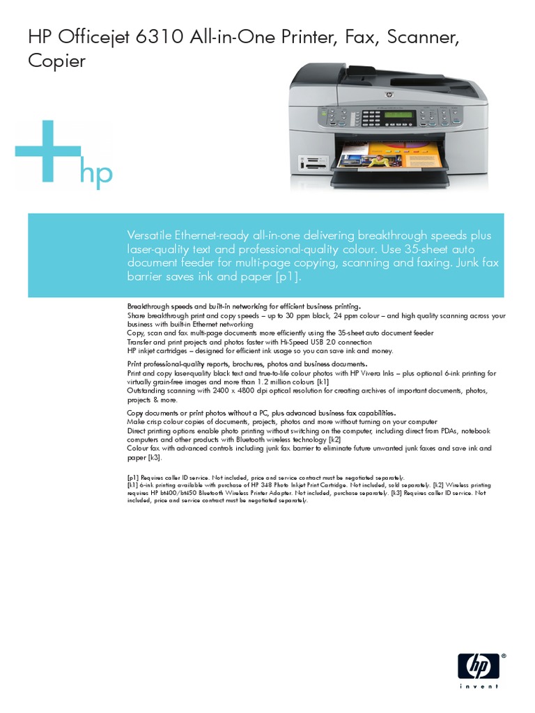 HP Officejet 6310 All-in-One Printer, Fax, Scanner, Copier | PDF ...