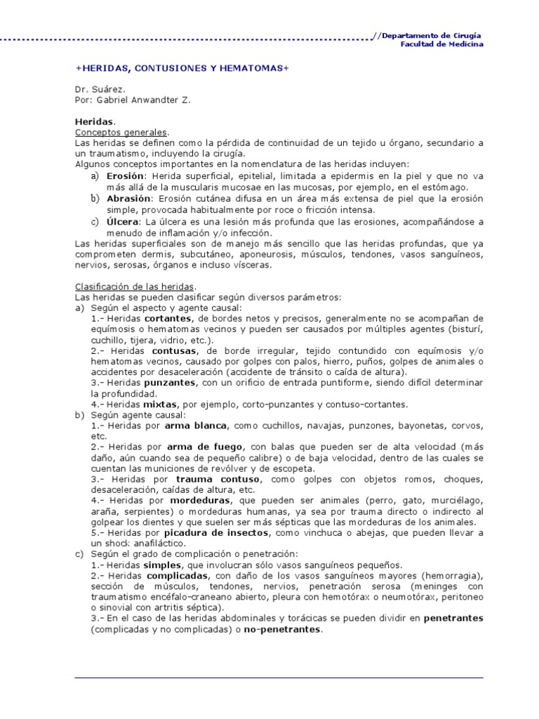 Heridas, Contusiones y Hematomas | PDF | Herida | Lesión