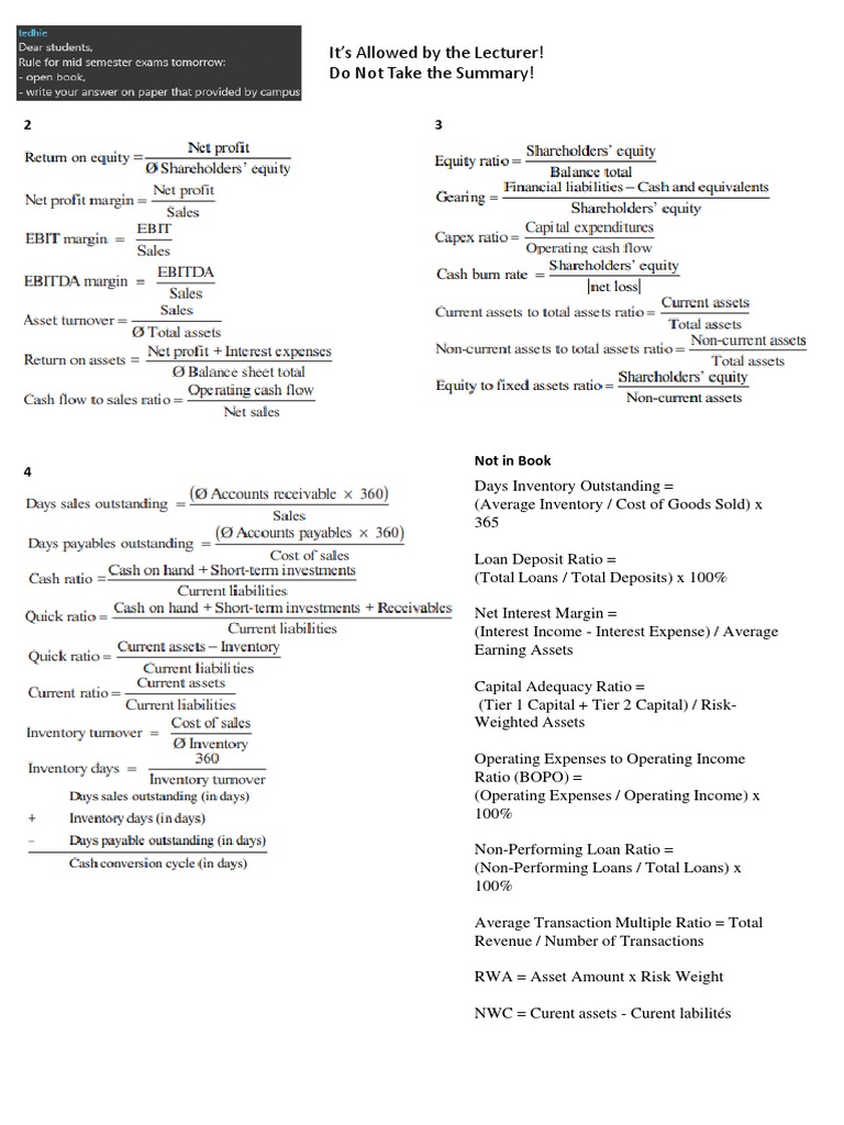 Formula of FInancial Analysis | PDF | Revenue | Inventory