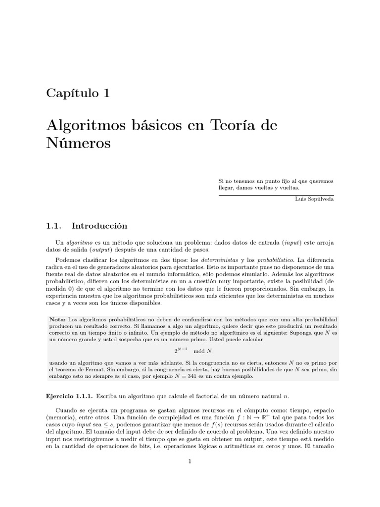 Algoritmos Básicos en Teoría de Números: Capítulo 1 | PDF | Número primo | Algoritmos