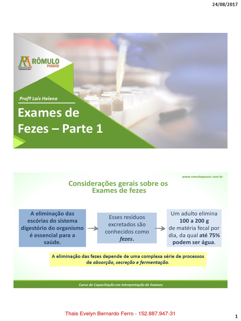 Exames de Fezes Parte 1 | PDF | Medicina Clínica | Especialidades médicas