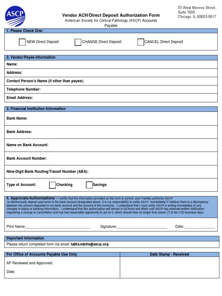 ASCP ACH Request Form | PDF