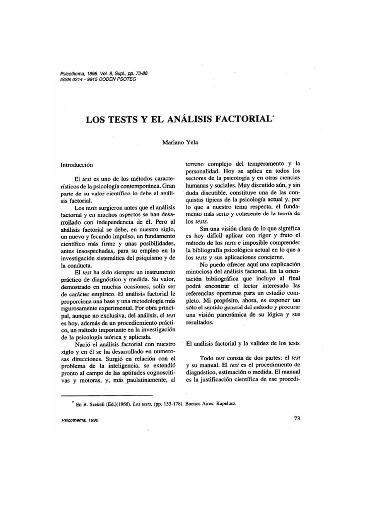 LOS TESTS Y EL ANÁLISIS FACTORIAL | PDF