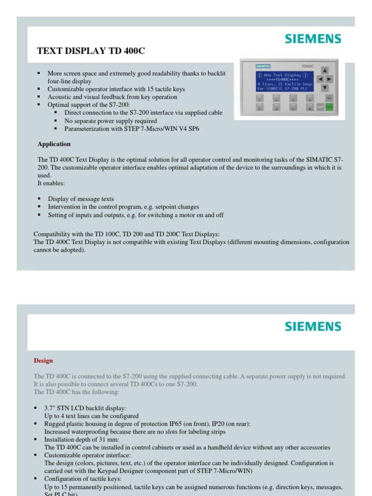TEXTDISPLAYTD400C | PDF | Programmable Logic Controller | Parameter (Computer Programming)