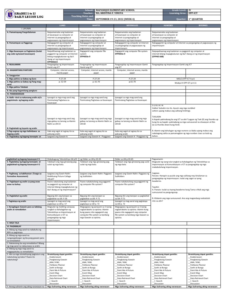DLL - Epp 4 - Q3 - W4 | PDF