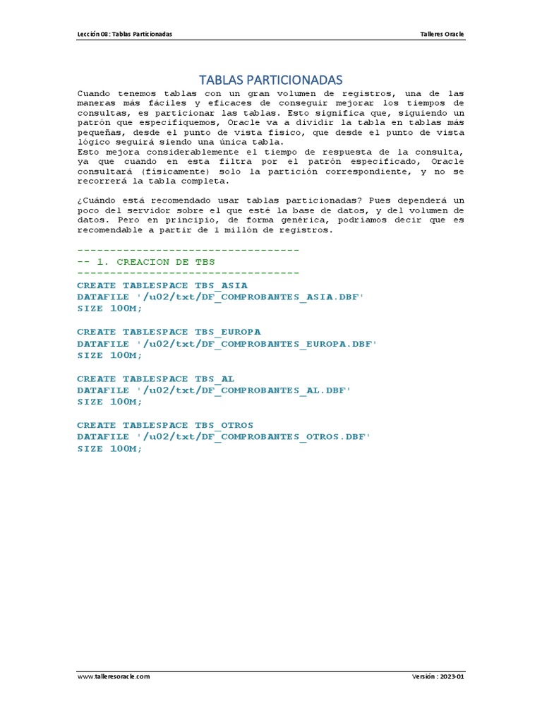 Lección 08 Tablas Particionadas ORACLE | PDF | Gestión de datos ...