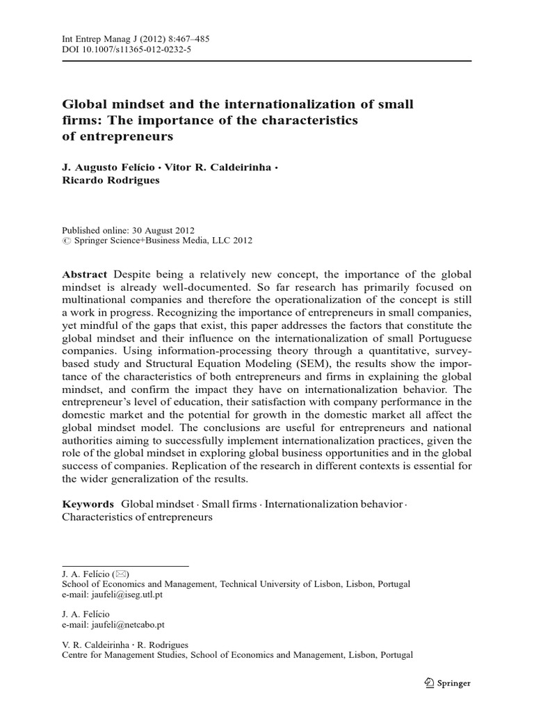 Global Mindset in Small Firm Internationalization | PDF | Structural ...