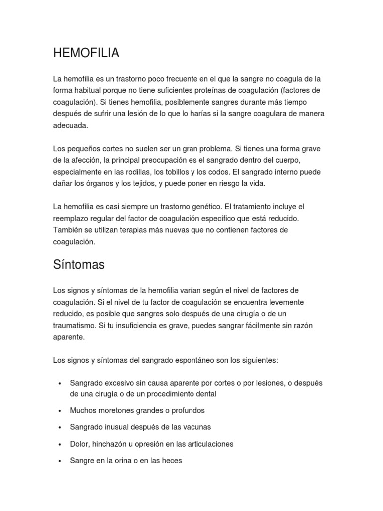 HEMOFILIA | PDF | Hemofilia | Coagulación