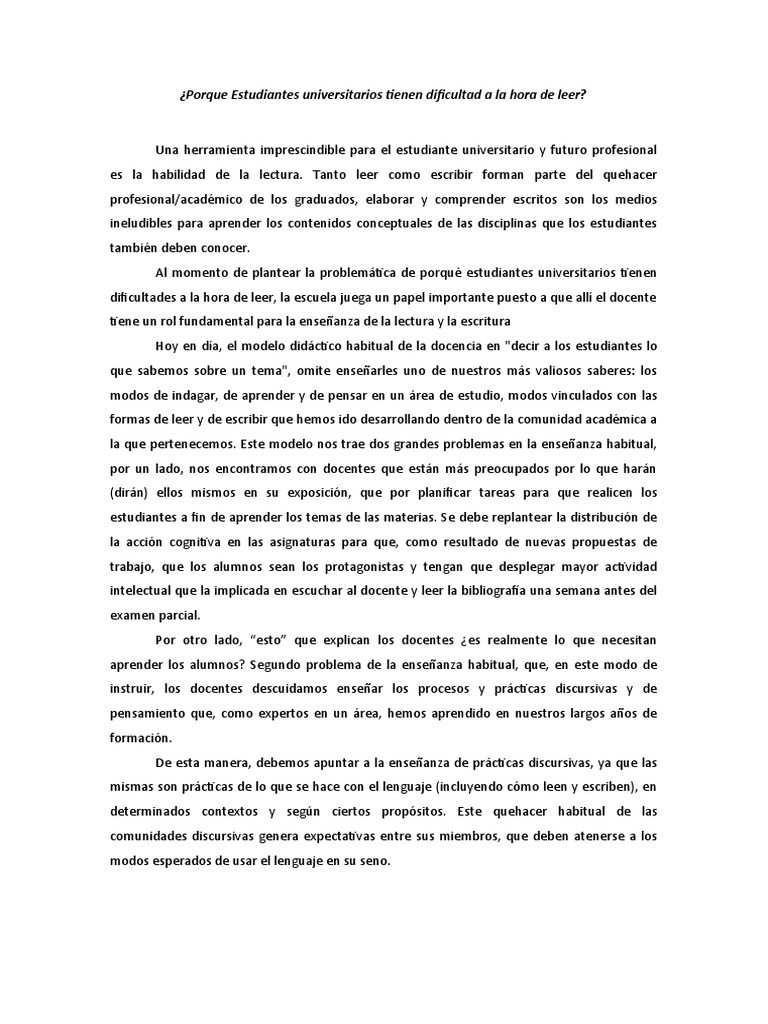 Porque Estudiantes Universitarios Tienen Dificultad A La Hora de Leer ...
