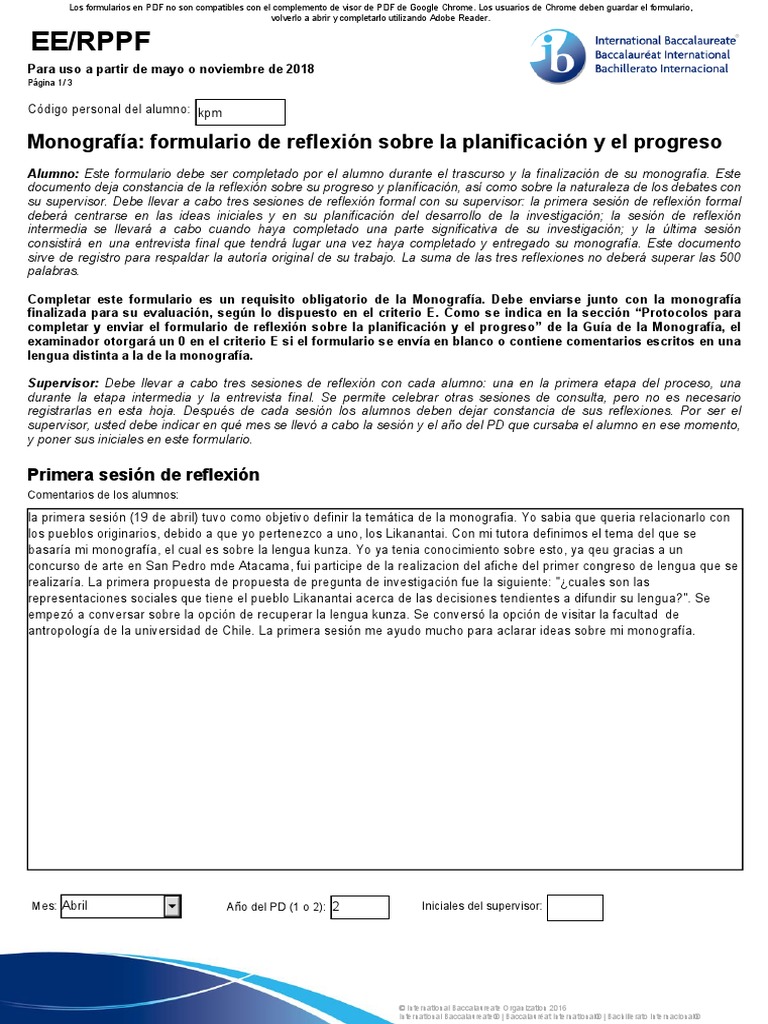 Ee Rppf Monograf a Formulario De Reflexi n Sobre La Planificaci n Y