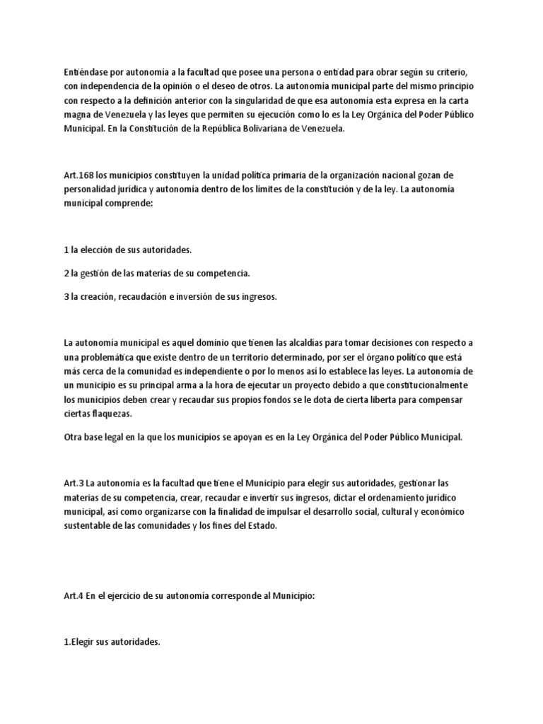 La Autonomía Municipal | PDF | Venezuela | Gobierno local
