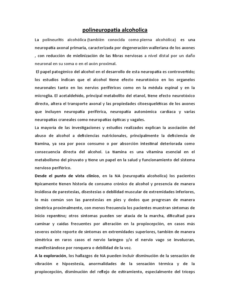 Polineuropatia Alcoholica: Polineuritis Alcohólica (También Conocida ...