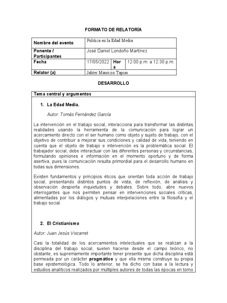 Formato de Relatoría | PDF | Trabajo Social | Teoría