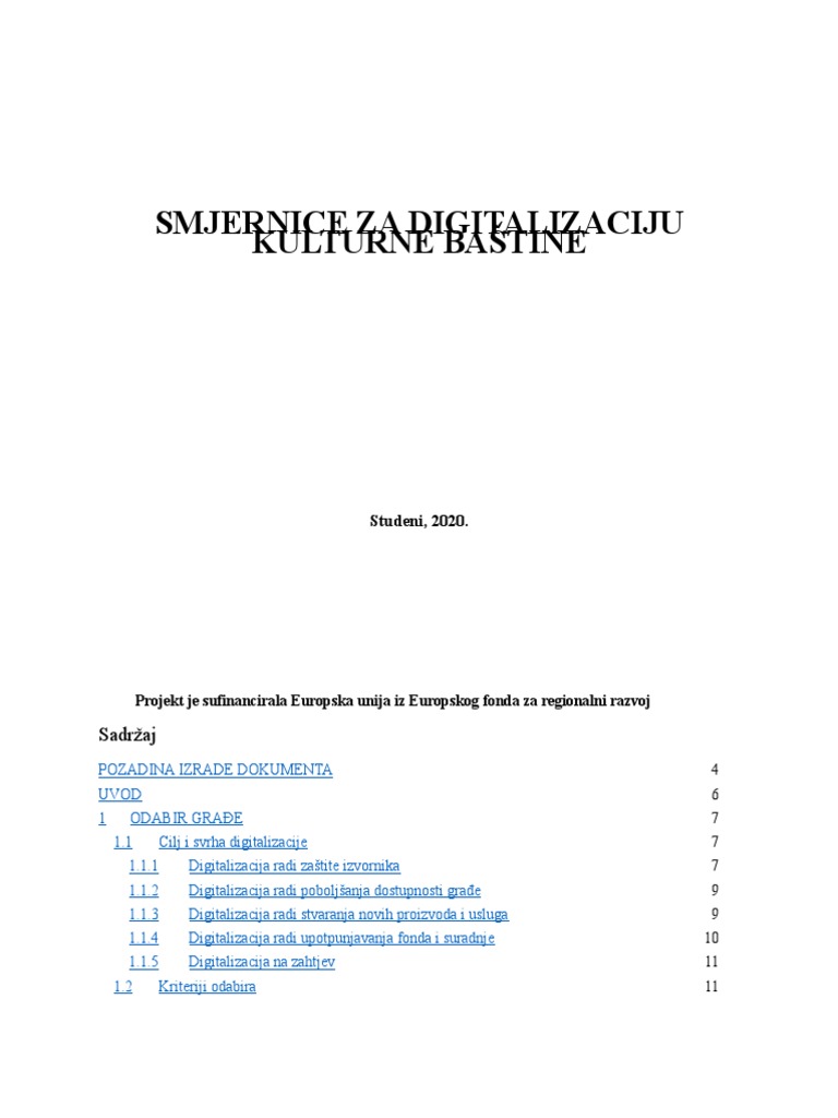 Smjernice Za Digitalizaciju Kulturne Baštine | PDF