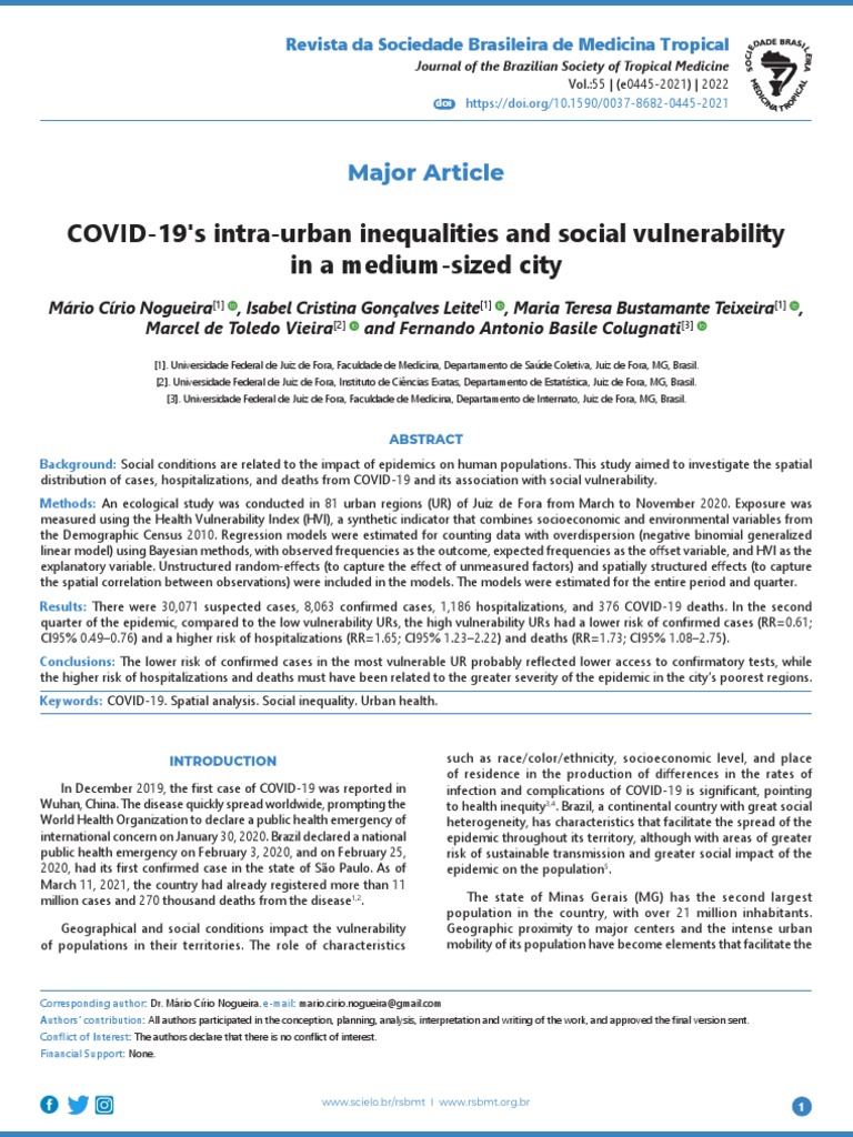 NOGUEIRA Et Al (2022) - COVID-19's Intra-Urban Inequalities and Social ...