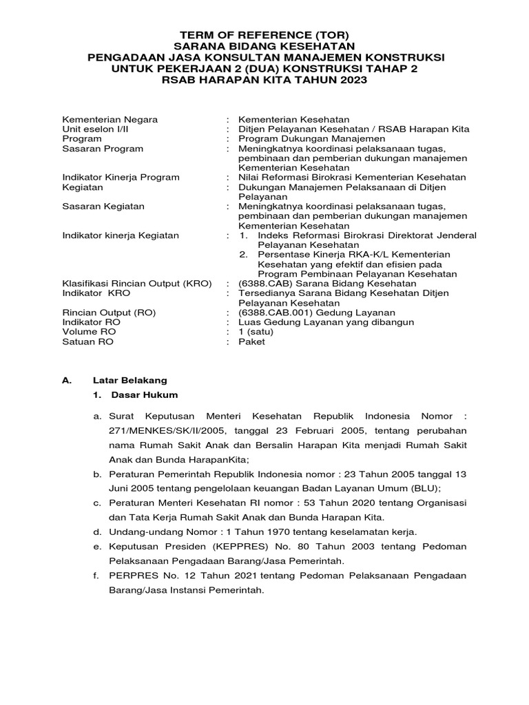 Tor Pengadaan Jasa Konsultan Manajemen Kontruksi Untuk Pekerjaan 2 Dua ...