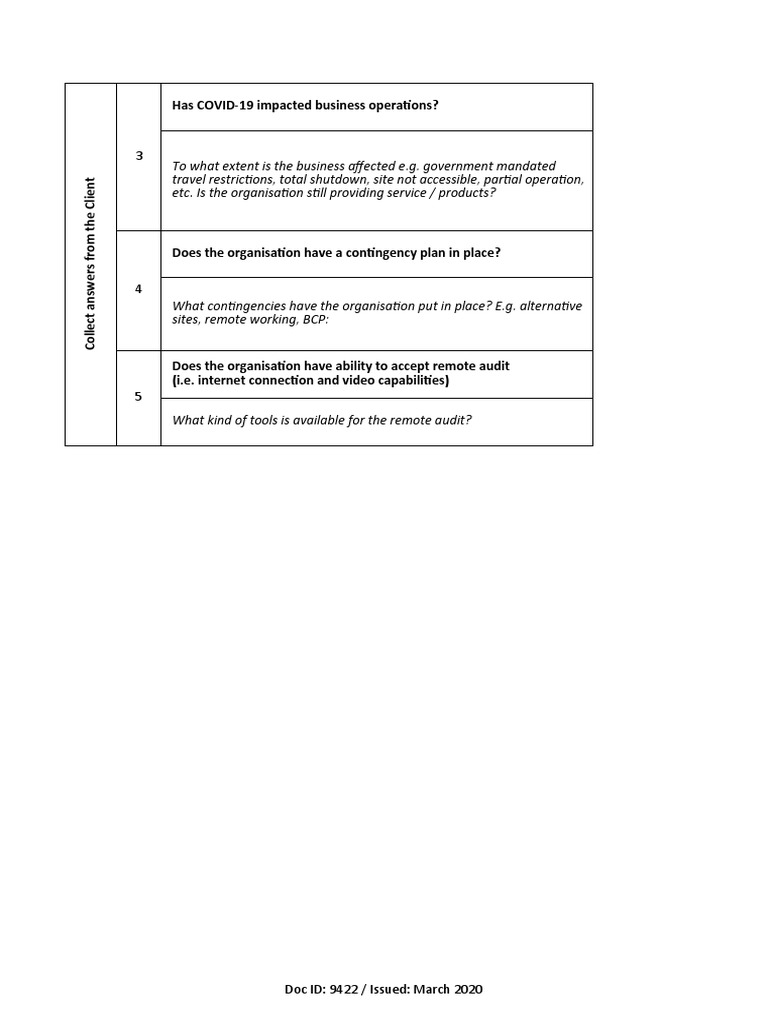 Remote Audit Questionnaire - Management Systems | PDF | Internet ...