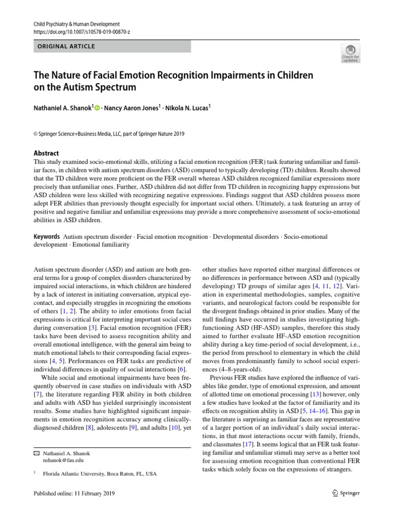 Shanok, Jones, Lucas, 2019 | PDF | Autism Spectrum | Emotions