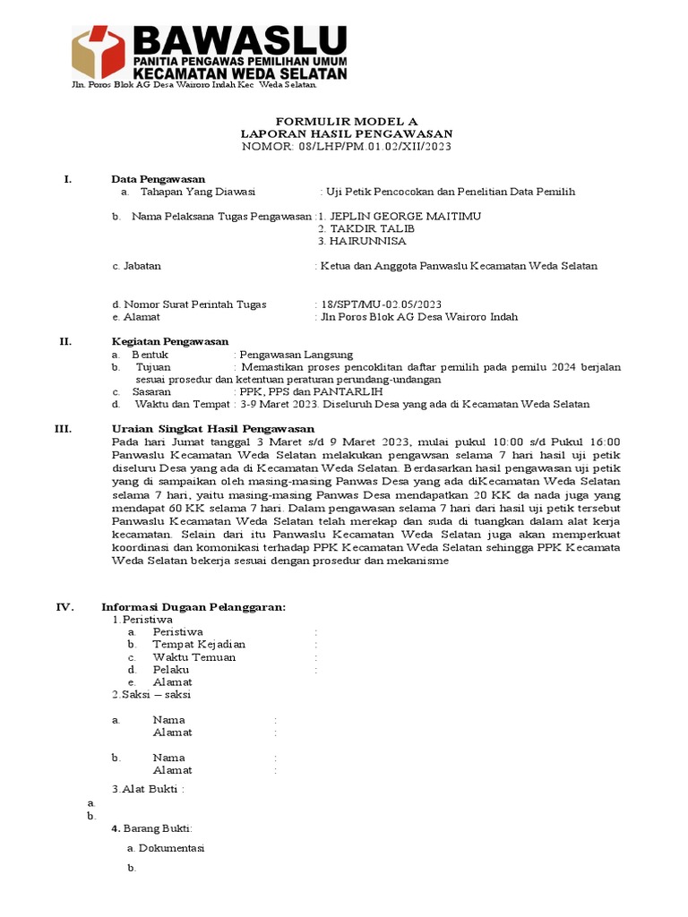 Form A Uji Petik | PDF