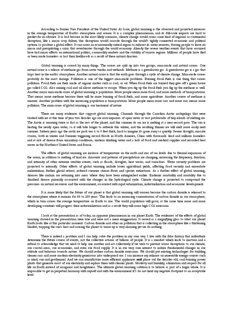 Global Warming Reflection Paper | PDF | Business