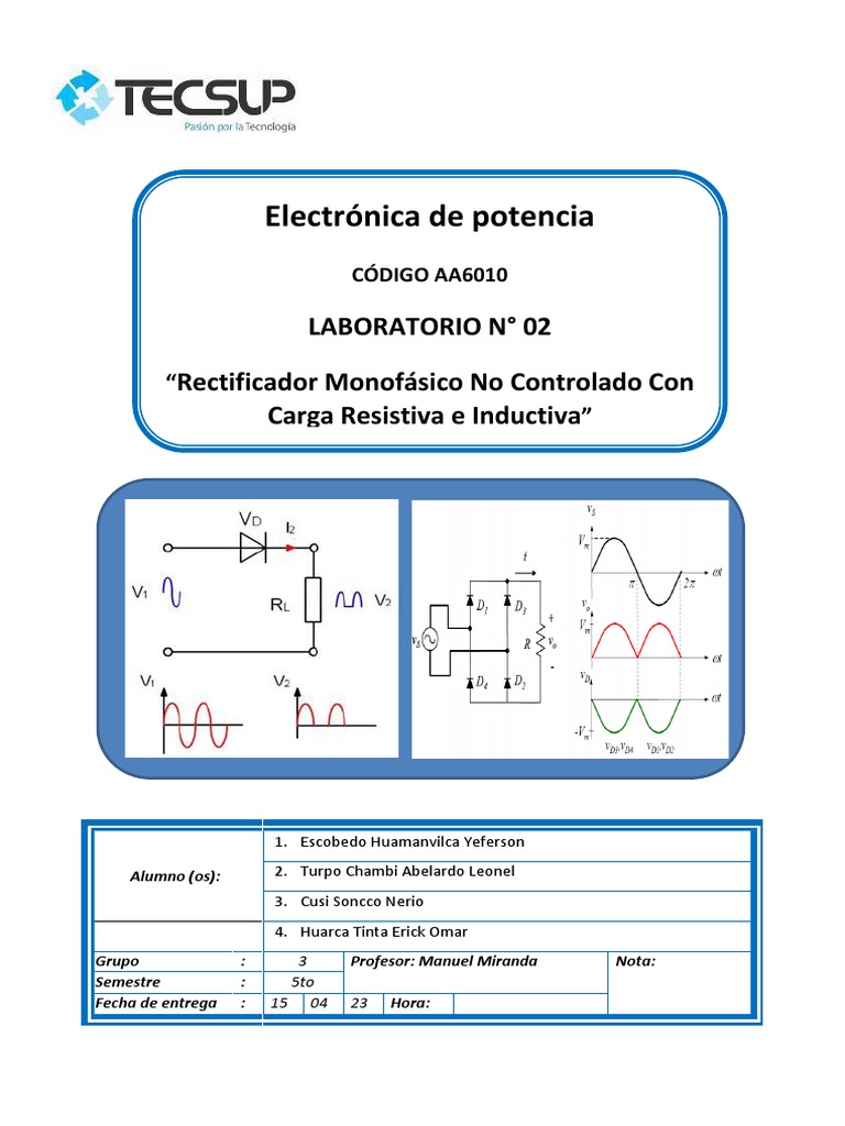 Lab02 - Rectificador Monofásico No Controlado | PDF | Rectificador ...