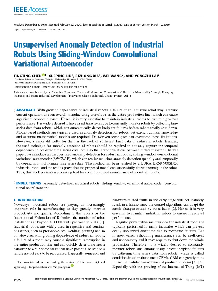 Unsupervised Anomaly Detection Of Industrial Robots Using Swcvae Pdf
